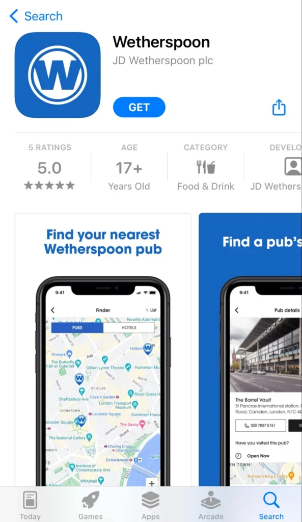 JD Wetherspoons app - download to order now 2025